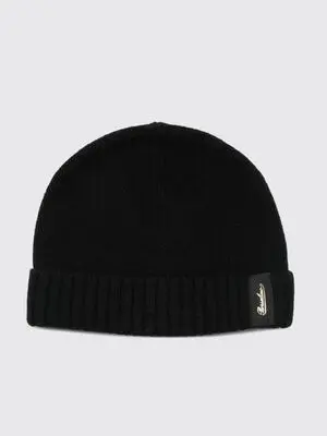 Borsalino Cashmere Beanie Hat With Cuffed Brim And Logo Patch - Black