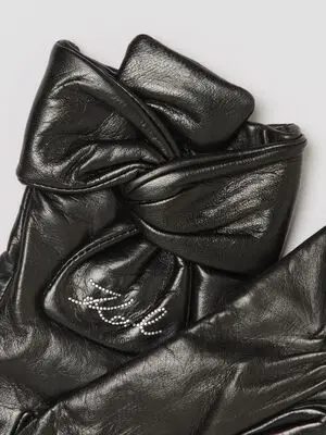 Karl Lagerfeld Smooth Goat Leather Gloves With Monogram And Bow