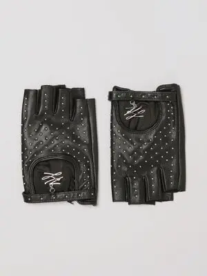 Karl Lagerfeld Goat Leather Gloves With Embroidered Monogram And Pearls - Black