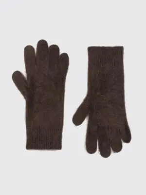 Soft Goat Classic Cashmere Gloves With Ribbed Cuffs - Brown