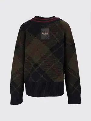 Barbour Check Wool Blend Relaxed Fit V-neck Jumper