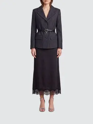 SELF-PORTRAIT Pinstripe Midi Blazer Dress With Peak Lapels And Lace Inserts