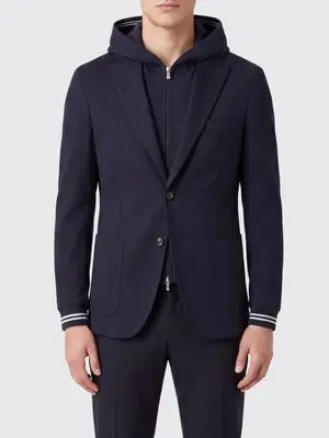 Eleventy Single-breasted Cotton Blazer With Hood And Contrast Piping - Blue