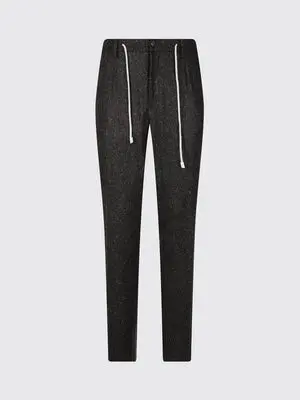Eleventy Slim Fit Trousers In Wool And Silk With Abstract Pattern And Drawstring Waist - Dark
