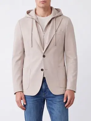 Eleventy Single-breasted Blazer In Wool And Technical Fabric With A Zipped Hooded Insert - Sand