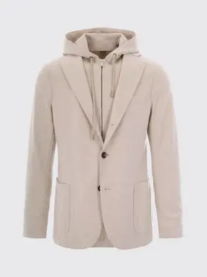 Eleventy Single-breasted Blazer In Wool And Technical Fabric With A Zipped Hooded Insert - Sand