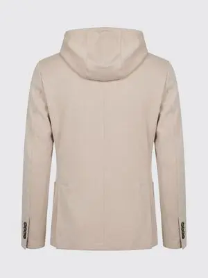 Eleventy Single-breasted Blazer In Wool And Technical Fabric With A Zipped Hooded Insert - Sand