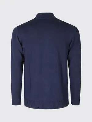 Eleventy High Neck Wool Cardigan With Ribbed Trims - Blue