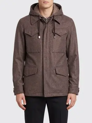 Eleventy Hooded Jacket In Wool And Cashmere Blend With Flap Utility Pockets - Dark