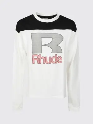 Rhude Long-sleeved Cotton T-shirt With Contrast Logo Print - White