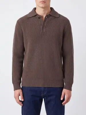 BALLANTYNE Slim Fit Long-sleeved Wool Polo Shirt - Brown