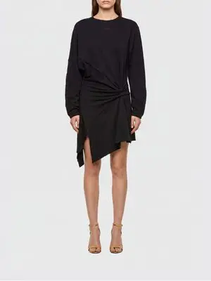 DIESEL® Asymmetrical Mini Dress In Cotton Blend With Draped Waist And Oval D Logo - Black