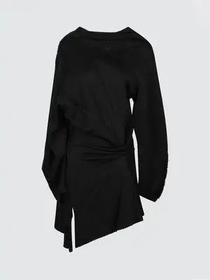 DIESEL® Asymmetrical Mini Dress In Cotton Blend With Draped Waist And Oval D Logo - Black