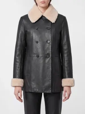 Liviana Conti Double-breasted Leather Coat With Fur Collar And Cuffs - Black