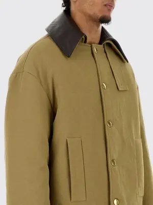 Balenciaga Cotton Jacket With Leather Collar And Dropped Shoulders - Beige
