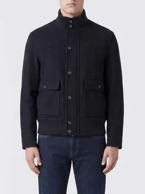 LARDINI Wool And Cashmere Blend Bomber Jacket With A High Collar - Blue