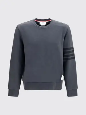 Thom Browne Crewneck Cotton Sweatshirt With Contrast 4-bar Detail - Black