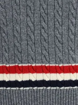 Thom Browne Striped V-neck Merino Wool Knit Vest With Signature Flag - Grey