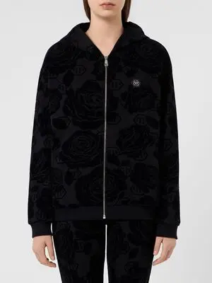 Philipp Plein Hooded Zip-up Sweatshirt With Floral And Monogram Print