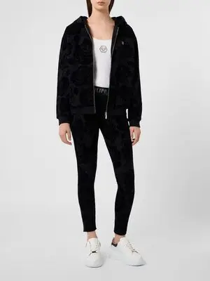 Philipp Plein Hooded Zip-up Sweatshirt With Floral And Monogram Print