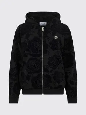 Philipp Plein Hooded Zip-up Sweatshirt With Floral And Monogram Print