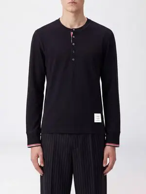 Thom Browne Merino Wool Crewneck Jumper With Side Button Placket - Black