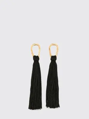 FORTE_FORTE Brass Pendant Earrings With Embroidered Viscose Tassels - Black