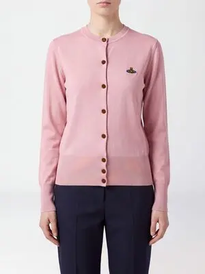 VIVIENNE WESTWOOD Crewneck Merino Wool Cardigan With Embroidered Orb Logo - Pink