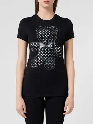 Philipp Plein Slim Fit T-shirt With Teddy Bear Print And Crystal Logo