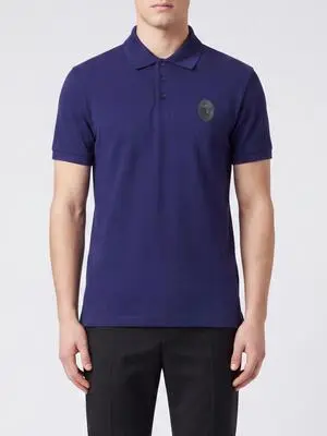 Versace Short-sleeved Piqué Cotton Polo Shirt With Medusa Logo Patch - Navy