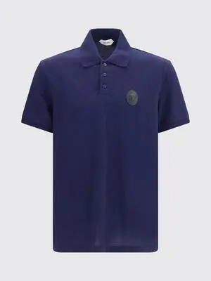 Versace Short-sleeved Piqué Cotton Polo Shirt With Medusa Logo Patch - Navy
