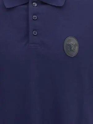 Versace Short-sleeved Piqué Cotton Polo Shirt With Medusa Logo Patch - Navy