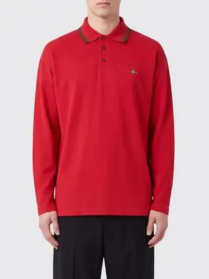 VIVIENNE WESTWOOD Long-sleeved Cotton Polo Shirt With Embroidered Orb Logo - Red