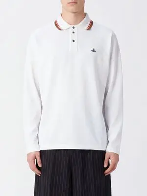 VIVIENNE WESTWOOD Long-sleeved Cotton Polo Shirt With Embroidered Orb Logo - White