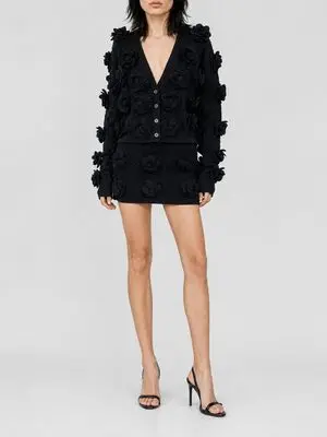Philipp Plein Wool Blend V-neck Cardigan With Flower Appliqu