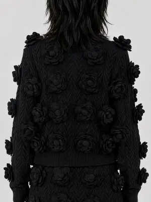 Philipp Plein Wool Blend V-neck Cardigan With Flower Appliqu