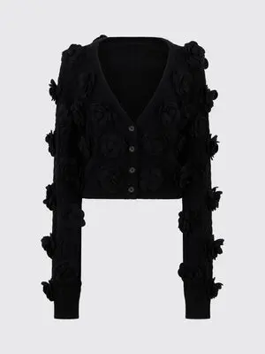 Philipp Plein Wool Blend V-neck Cardigan With Flower Appliqu
