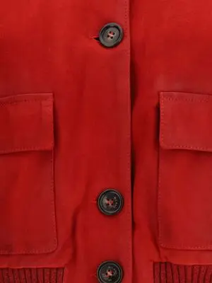 VALSTAR Shirt-style Suede Bomber Jacket With Classic Collar - Red
