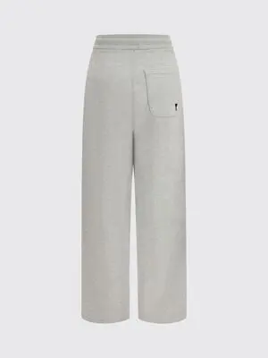 AMI Paris Wide Leg Cotton Jogging Trousers With Rear Embroidered Monogram - Grey