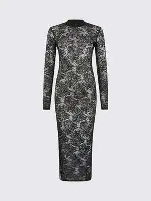 Philipp Plein Midi Evening Dress In Lace With Crystals And A Mock Neck