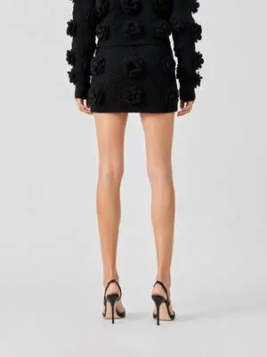 Philipp Plein Pencil Mini Skirt In A Wool Blend With A Flower Appliqu