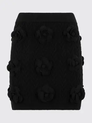 Philipp Plein Pencil Mini Skirt In A Wool Blend With A Flower Appliqu