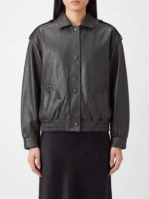 BLAZÉ MILANO Lambskin Leather Bomber Jacket With Dropped Shoulders And Epaulets - Black