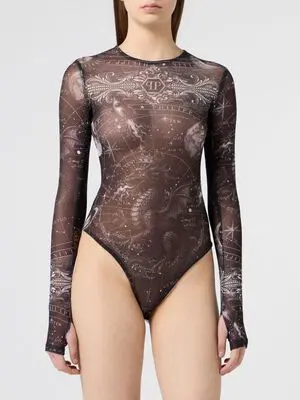Philipp Plein Slim Fit Long-sleeved Graphic Print Jersey Bodysuit