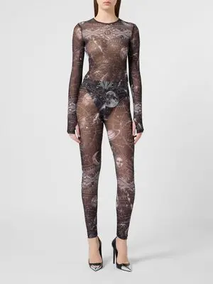 Philipp Plein Slim Fit Long-sleeved Graphic Print Jersey Bodysuit