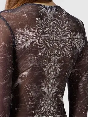 Philipp Plein Slim Fit Long-sleeved Graphic Print Jersey Bodysuit