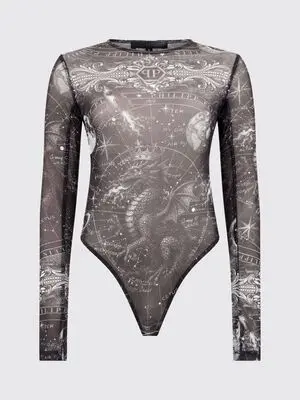 Philipp Plein Slim Fit Long-sleeved Graphic Print Jersey Bodysuit