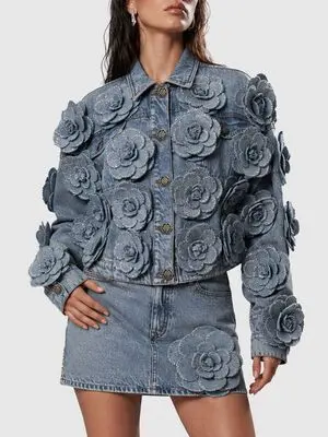Philipp Plein Cropped Slim Fit Jacket With Floral Embroidery