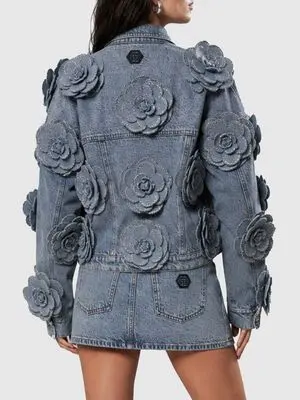 Philipp Plein Cropped Slim Fit Jacket With Floral Embroidery