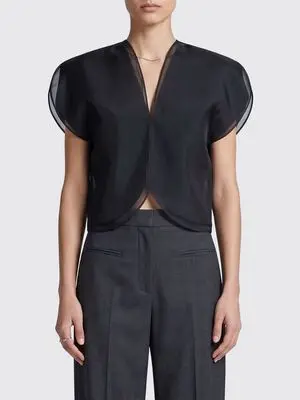 Khaite Pure Silk Blouse With Short Puff Sleeves And V-neck